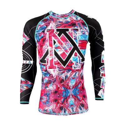 China No Gi Sublimated Long Sleeve Rashguard with Digital Print and 220 gsm Fabric Weight for Quick Dry Compression Wear for sale