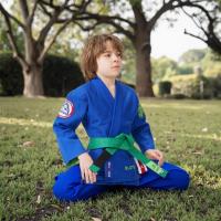 China Digital Print 100% Cotton 350 GSM Pearl Weave Brazilian Jiu Jitsu Gi Blue For Boys Martial Arts Competitions for sale