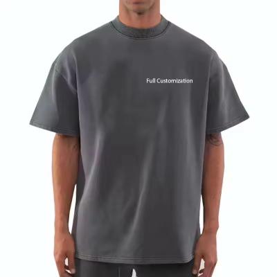 China Heavyweight Vintage Drop Shoulder Oversized Plus Size Short Long 100% Cotton T-Shirts Men's Custom Logo Printed for sale