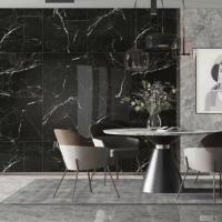 China Modern Design Style Black and White Marble Bathroom Strip Tiles with Golden Vein for sale