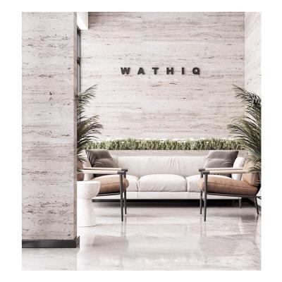 China Vitrified White Porcelain Travertine Exterior Wall Tile 1200 x 600 with Glazed Finish for sale