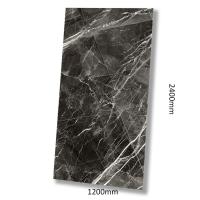 China 2400x1200mm Bright Black Wave Marble Porcelain Tile 120x240 Glossy Terrazzo Ceramic Flooring for sale