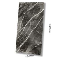 China 2400x1200mm Bright Black Wave Marble Porcelain Tile 120x240 Glossy Terrazzo Ceramic Flooring for sale