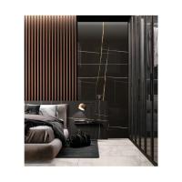 China Golden Vein Black Marble Tiles 10x60cm Matt Black Skirting Polished Porcelain Tile Carpet Tiles for sale