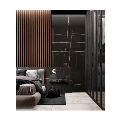 China Golden Vein Black Marble Tiles 10x60cm Matt Black Skirting Polished Porcelain Tile Carpet Tiles for sale
