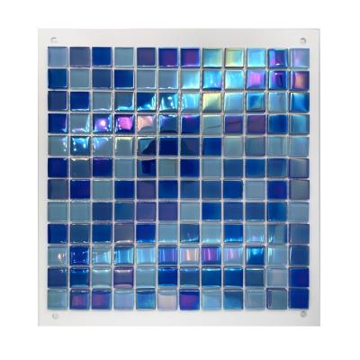 China Swimming Pool Glass Mosaic Tiles in Sea Blue Wave Design for Hotel Building Material for sale