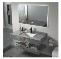 China 32-34 in White Wall Mounted 2 Tier Prefab Bathroom Cabinet with Mirror and Basin Sink for sale
