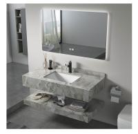 China 32-34 in White Wall Mounted 2 Tier Prefab Bathroom Cabinet with Mirror and Basin Sink for sale