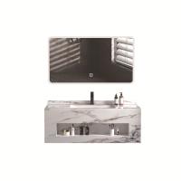China Modern Simple Design Bathroom Toilet Vanity with Single Sink Mirror Cabinet in White Color for sale