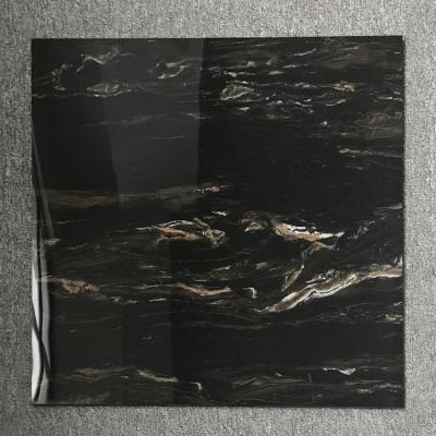 China Acid-Resistant 12x12 Black Marble Look Vitrified Tiles with White Veins for sale