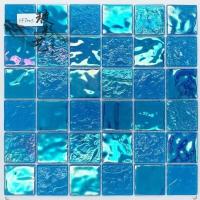 China Acid-Resistant Blue Pool Customize Square Iridescent Mosaics Tile for Modern Swimming Pool for sale