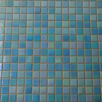 China Antibacterial Square Creative Blended Blues Glass Mosaic Swimming Pool Ceramic Tiles for sale