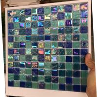 China Antibacterial Square Creative Blended Blues Glass Mosaic Swimming Pool Ceramic Tiles for sale