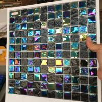 China Antibacterial Square Creative Blended Blues Glass Mosaic Swimming Pool Ceramic Tiles for sale