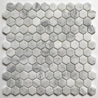 China White Hexagon Calacatta Marble Carrara Mosaic Tiles Sophisticated Bathroom Background for sale