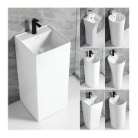 China Modern Rectangular Ceramic Pedestal Wash Basin for Home Hotel and Restaurant Bathroom for sale
