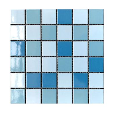 China Swimming Pool Tiles Foshan 3D Blue Glass Ceramic Tile for Anti Slip 306x306MM for sale