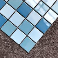 China Swimming Pool Tiles Foshan 3D Blue Glass Ceramic Tile for Anti Slip 306x306MM for sale