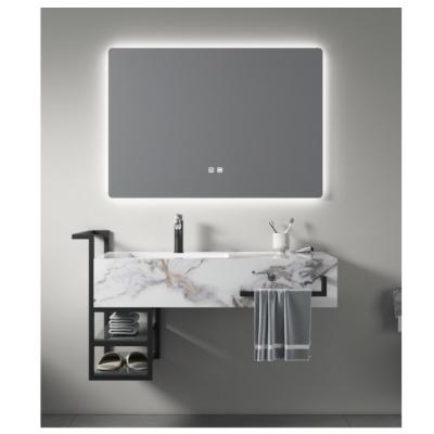 China Single Sink Marble Countertop Bathroom Vanity Combo with Stainless Steel Mirror Frame for sale