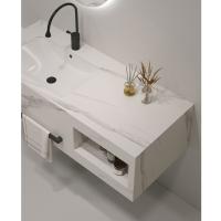 China Single Sink Marble Countertop Bathroom Vanity Combo with Stainless Steel Mirror Frame for sale