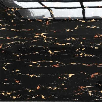 China Black Shiny Porcelain Floor Tile with Gold Veins Non Slip and 3D Wall Design for sale