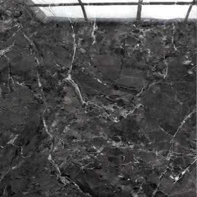 China Porcelanato Super Glossy Black Marble Polished Porcelain Tiles with White Veins 60*60 for sale