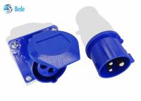 China 220-250V 16A Industrial Connector Male And Female Single Phase 2P+E Blue Color Wall Mounted Type for sale