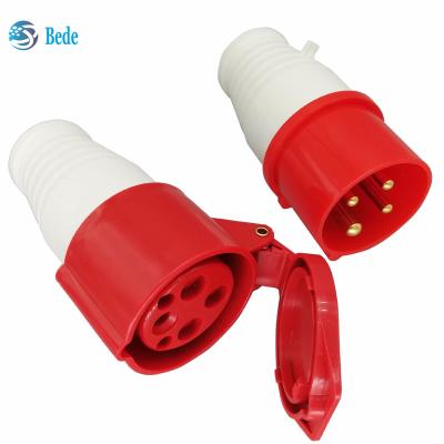 China AC 380-415V 16A Industrial Power Connector IP44 Waterproof 4Pin 3 Phase 3P+E Red for sale