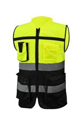 China Knitting Polyester Hi Vis Vest With Pockets Reflective Safety Green Vest for sale