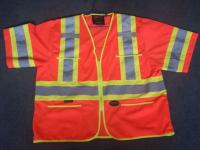 China Zipper High Visibility Safety Vest Polyester Orange Safety Vest With Pockets for sale