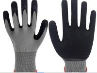 China Anti-Slip Dipping Safety Gloves 13 Gauge Grey Nylon Liner Doubled Black Sandy Nitrile Glove for sale
