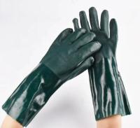 China 35cm Cold Weather PVC Gloves Flock Cotton Lined Dark Green PVC Heavy Duty Gloves for sale