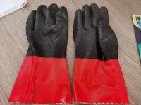 China OEM Red Black PVC Dipped Gloves 30cm PVC Coated Insulated Gloves for sale