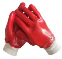 China Knitted Wrist PVC Coated Gloves Alkali Resistant Red PVC Coated Work Gloves for sale