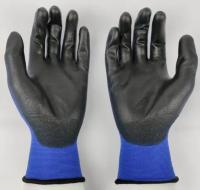 China Blue Black PU Coated Gloves 18 Gauge PU Palm Dip Gloves Ultra Thin for sale