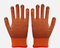 China Hi Vis Orange Cotton Gloves 7 Gauge / 10 Gauge PVC Dot Gloves for sale