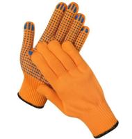 China Hi Vis Orange Cotton Gloves 7 Gauge / 10 Gauge PVC Dot Gloves for sale