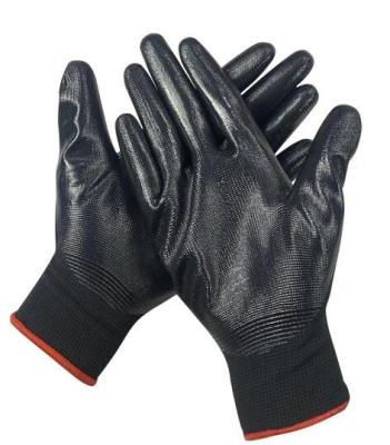 China 13 gauge  polyester  nylon liner   smooth  nitrile  coated   safety work gloves for sale