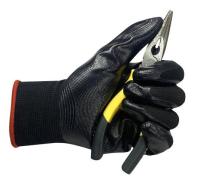 China 13 gauge  polyester  nylon liner   smooth  nitrile  coated   safety work gloves for sale