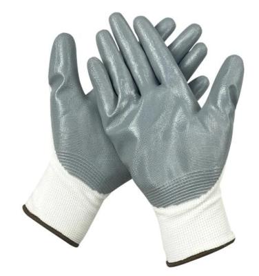 China 13 gauge  polyester nylon  liner  palm smooth   nitrile   coated   work gloves  safety work gloves for sale