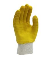 China Yellow Cotton Jersey Gloves Wavy Rubber Full Latex Covered Gloves for sale