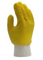 China Yellow Cotton Jersey Gloves Wavy Rubber Full Latex Covered Gloves for sale
