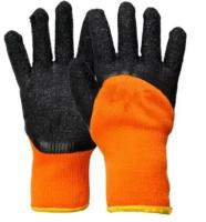 China 7 Gauge Black Crinkle Latex Coated Gloves Half Coated for sale
