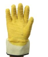 China Jersey Lining Latex Coated Gloves Yellow Foam Latex Work Gloves Crinkle Waved for sale