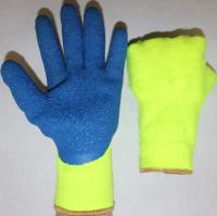 China Hi Vis Safety Gloves Latex Acrylic Terry Brushed Glove Blue Latex Palm Coated Gloves for sale