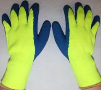 China Hi Vis Safety Gloves Latex Acrylic Terry Brushed Glove Blue Latex Palm Coated Gloves for sale