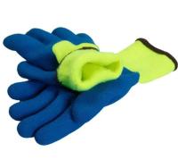 China Cold Proof Latex Coated Hand Gloves HI VIS Green Construction Work Gloves Latex for sale