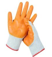 China 7Ga Orange Latex Work Gloves Cotton Yarn Dipped Rubber Coated Glove for sale