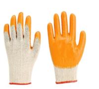 China 7Ga Orange Latex Work Gloves Cotton Yarn Dipped Rubber Coated Glove for sale