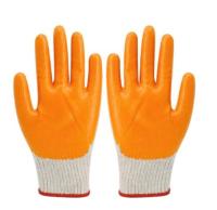 China 7Ga Orange Latex Work Gloves Cotton Yarn Dipped Rubber Coated Glove for sale
